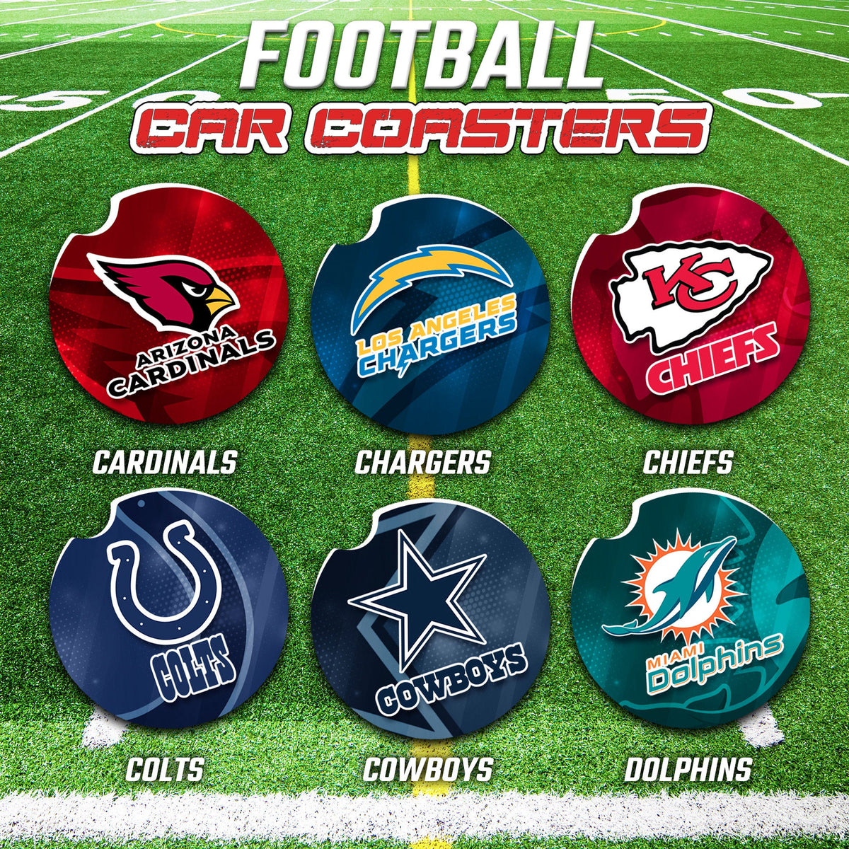 Football Car Coasters, Football Car Coaster, NFL Gifts, NFL Car Access ...